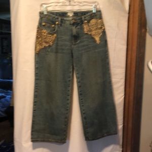 Cache | Jeans | Cache Metallic Lace Airbrush Gold Jewels Jean Pant ...